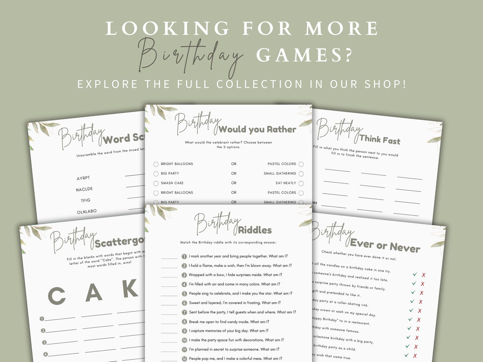 Birthday Party Games Bundle: 10 Fun Printable Activities (digital ...