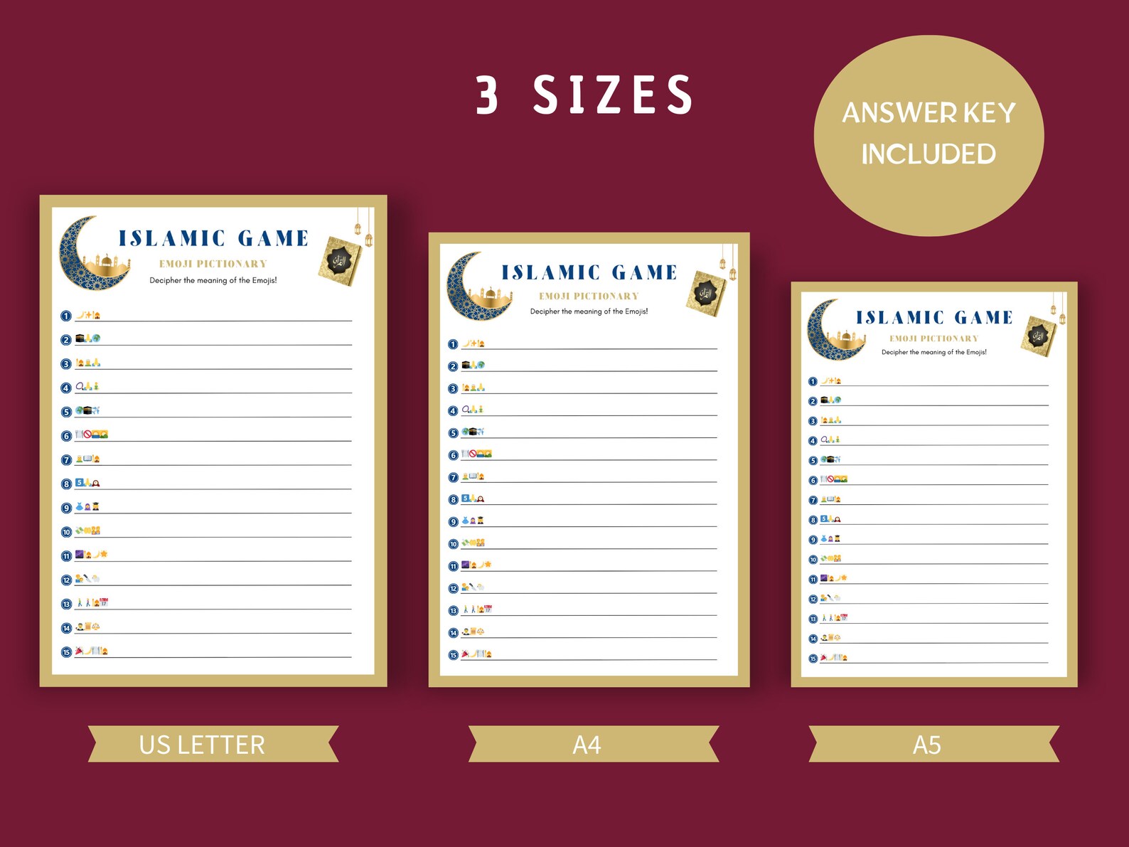 Islamic Emoji Pictionary Game: Printable Family Trivia (digital ...
