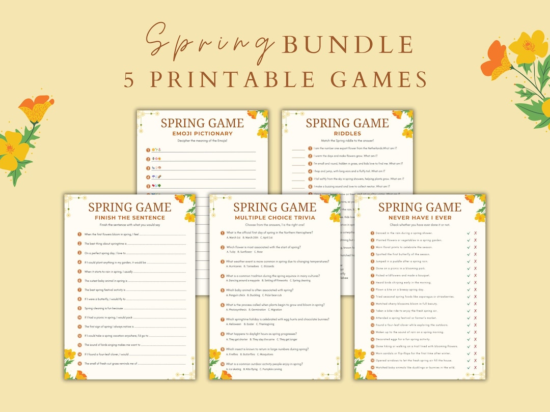 Spring 5 Games Bundle Printable, Fun Spring Party Games, Family Game ...