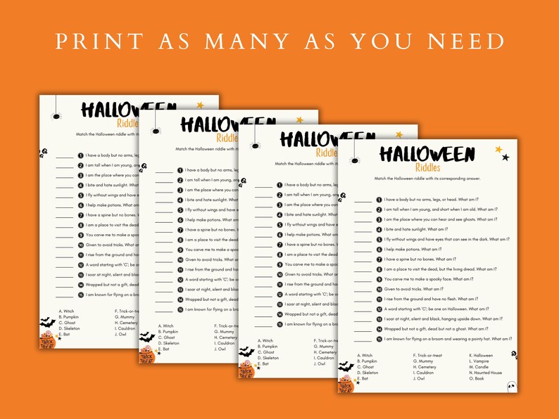 Printable Halloween Riddles Game Fun Family Activity Educational ...