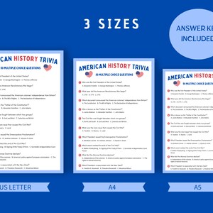Printable American History Trivia Game | 50 Multiple Choice Questions ...