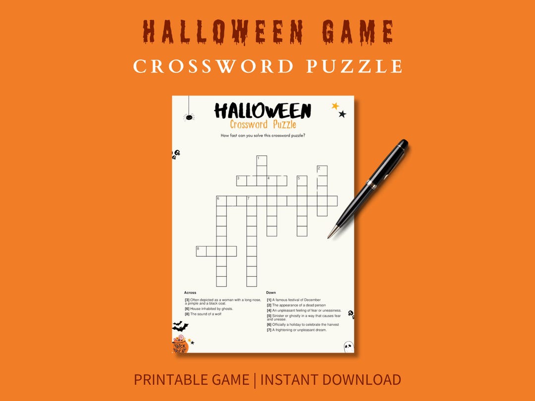 Halloween Crossword Puzzle Game Fun Family Activity Printable Halloween ...
