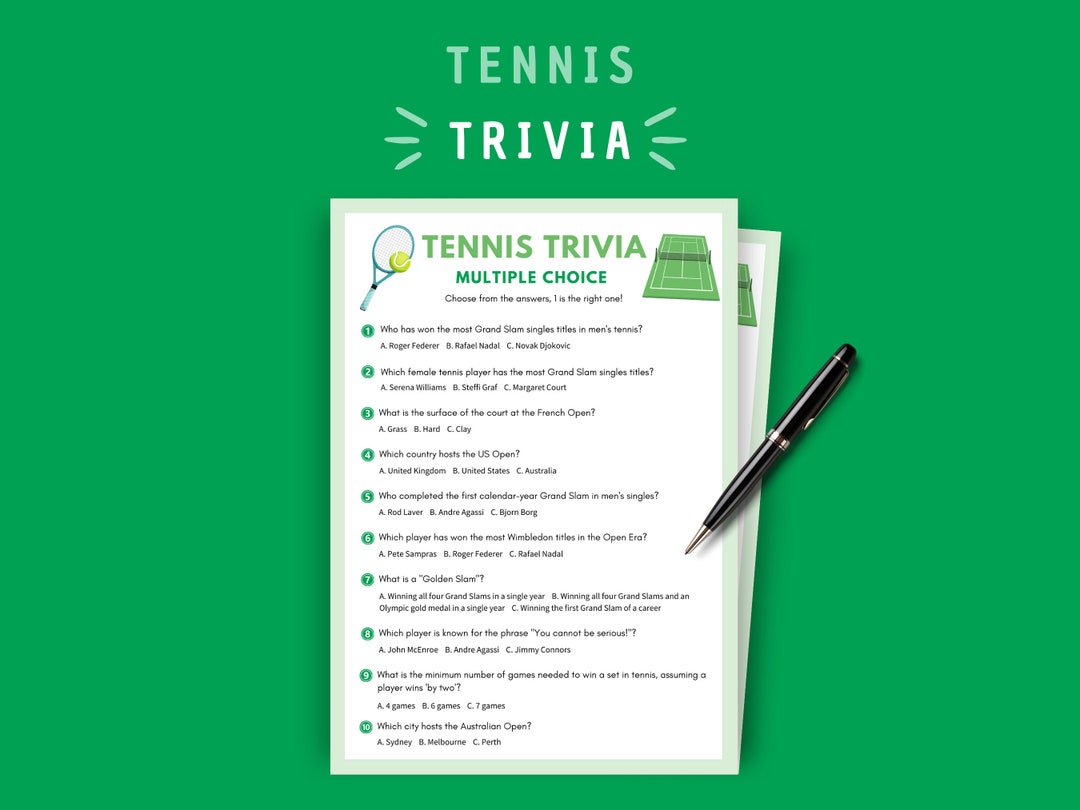 Multiple Choice Tennis Trivia | Digital Download | Printable Sports ...