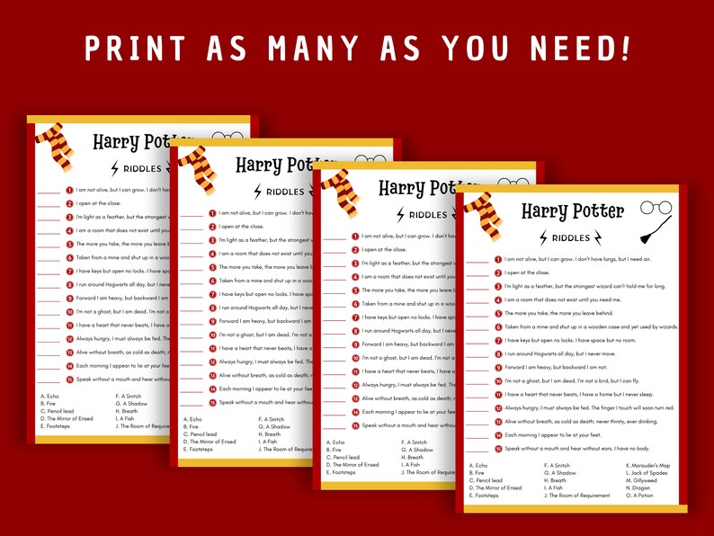 Magical Wizard Riddles Matching Game, Printable Wizard Party Game ...