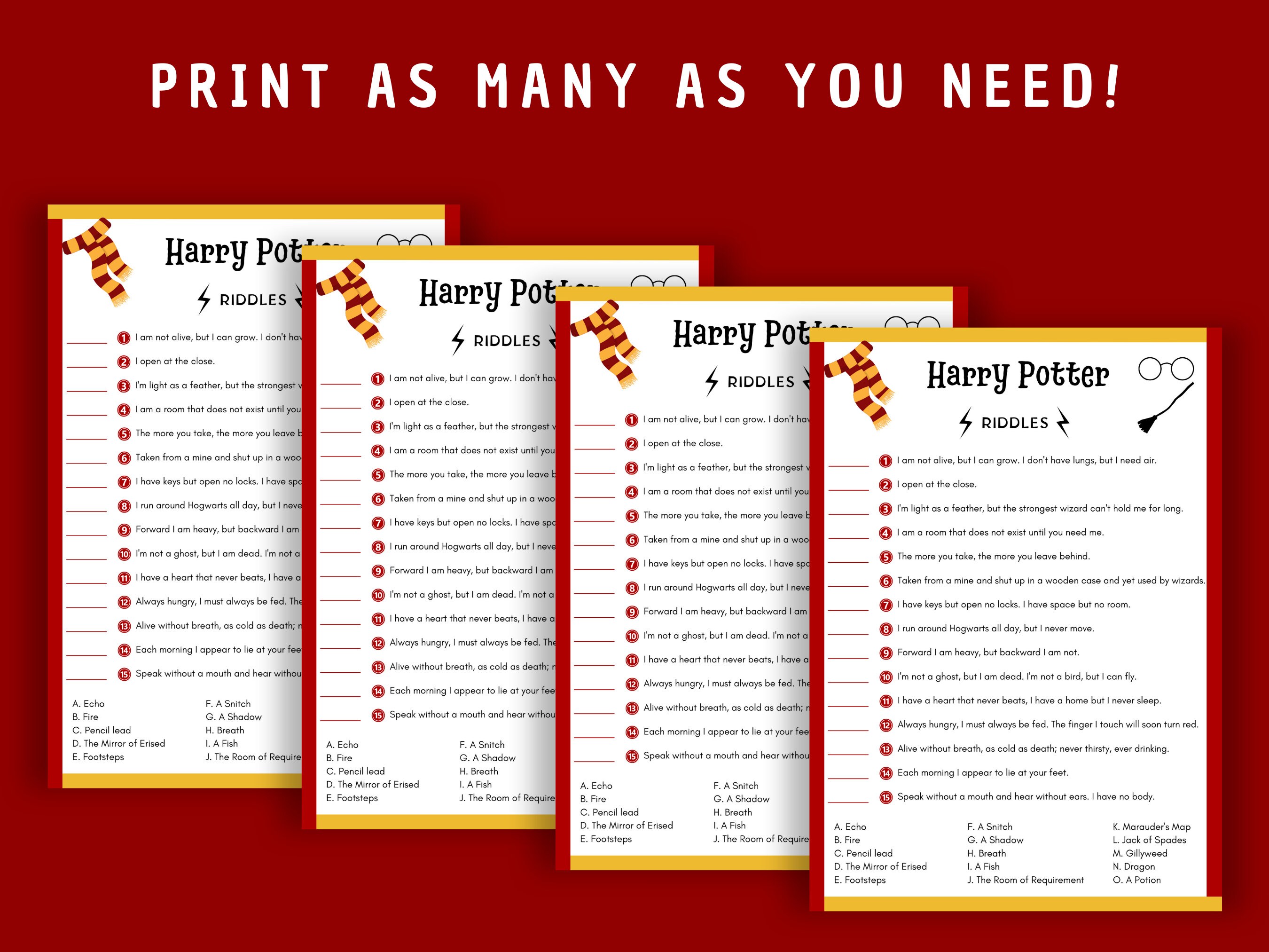 Magical Wizard Riddles Matching Game, Printable Wizard Party Game ...