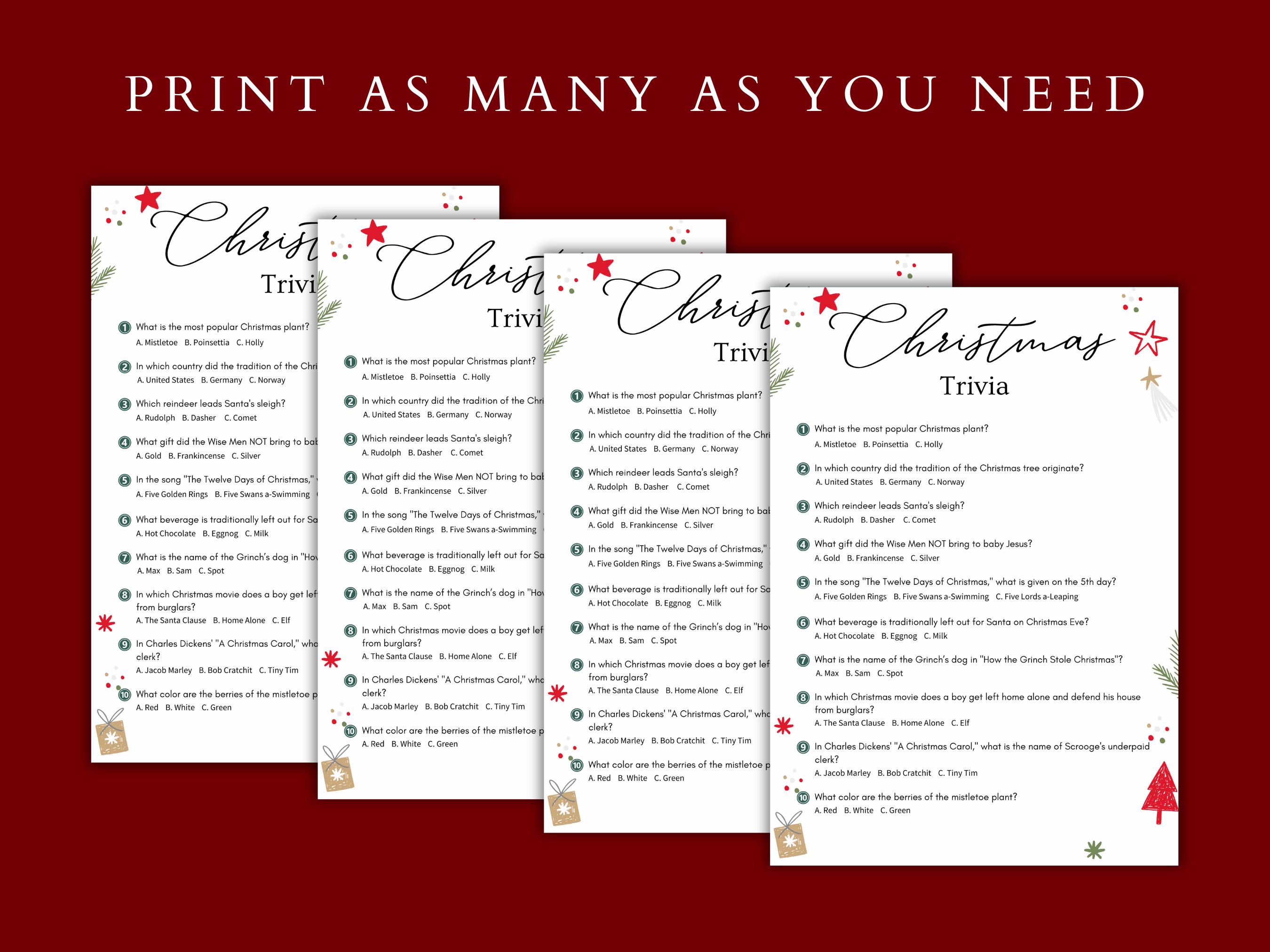 Christmas Trivia Game, Printable Holiday Quiz for Family, Christmas ...