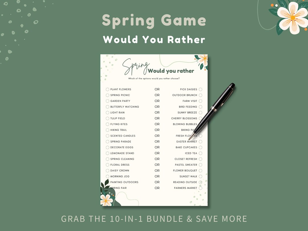 Spring Would You Rather Game, Printable Spring Party Game, Fun Family ...