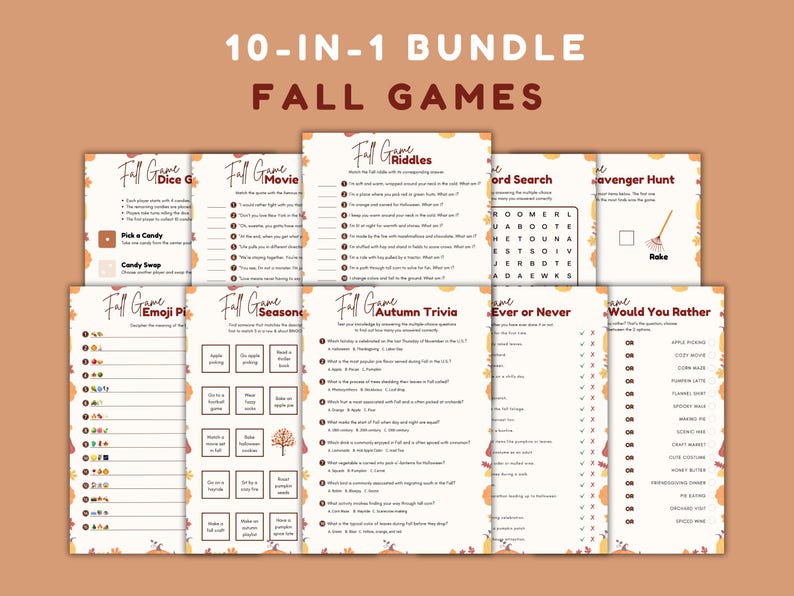 Fall Game Bundle: 10-in-1 Autumn Party Games (printable) - Etsy