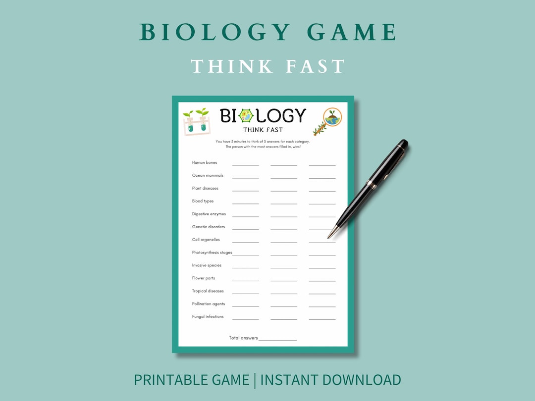 Printable Biology Think Fast Game | Fun Student Game | Trivia | College ...