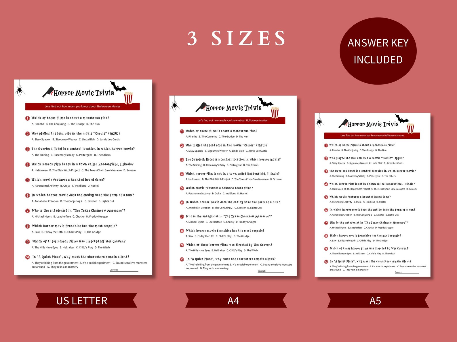 Horror Movie Trivia Game | Printable Horror Quiz | Movie Night Trivia ...