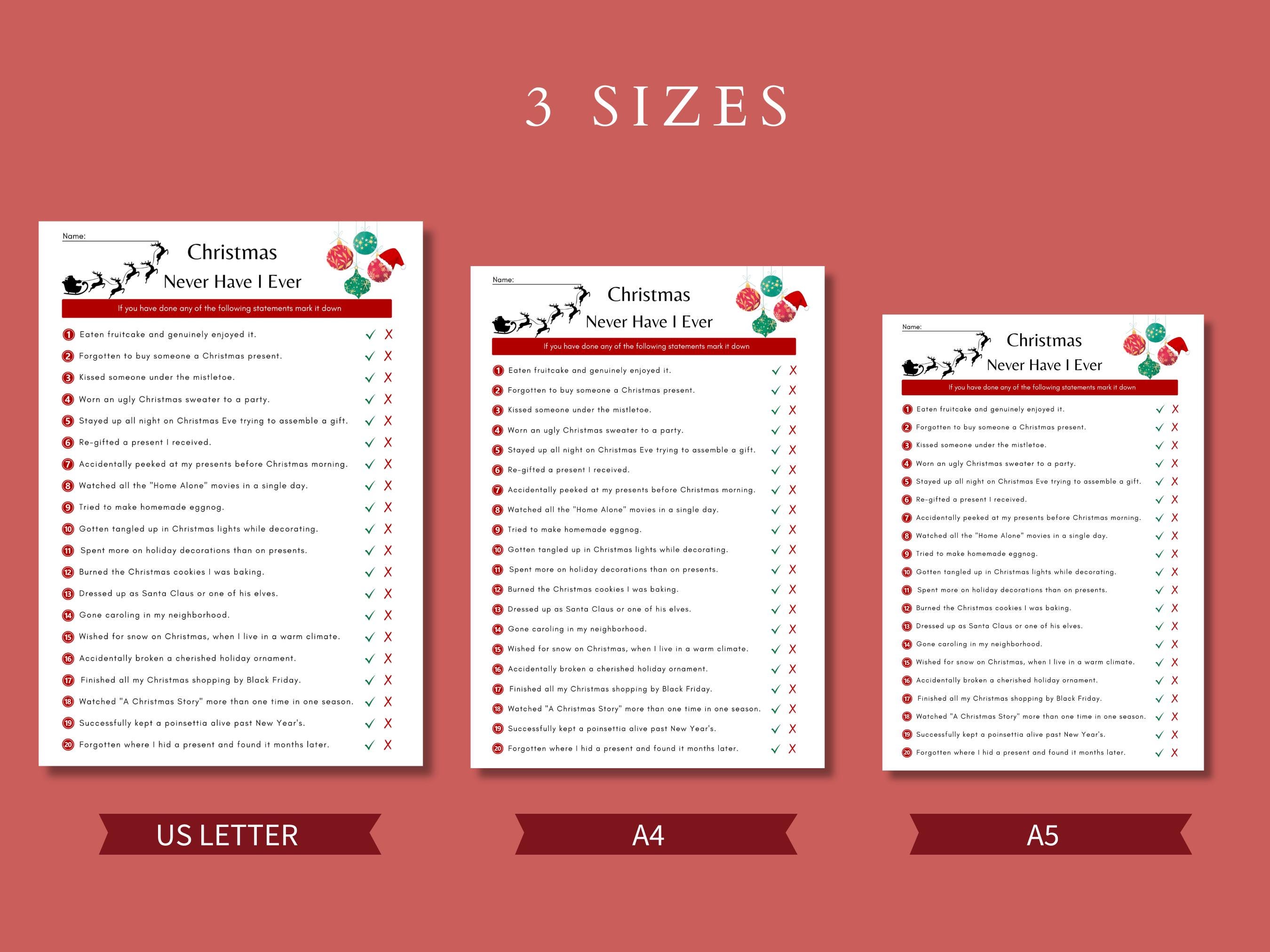 Christmas Never Have I Ever Game | Festive Printable Trivia | Holiday ...