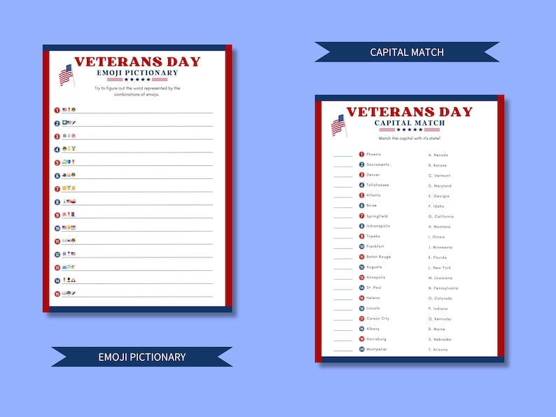 Veterans Day Games Bundle: 10 Printable Party Games (digital Download ...