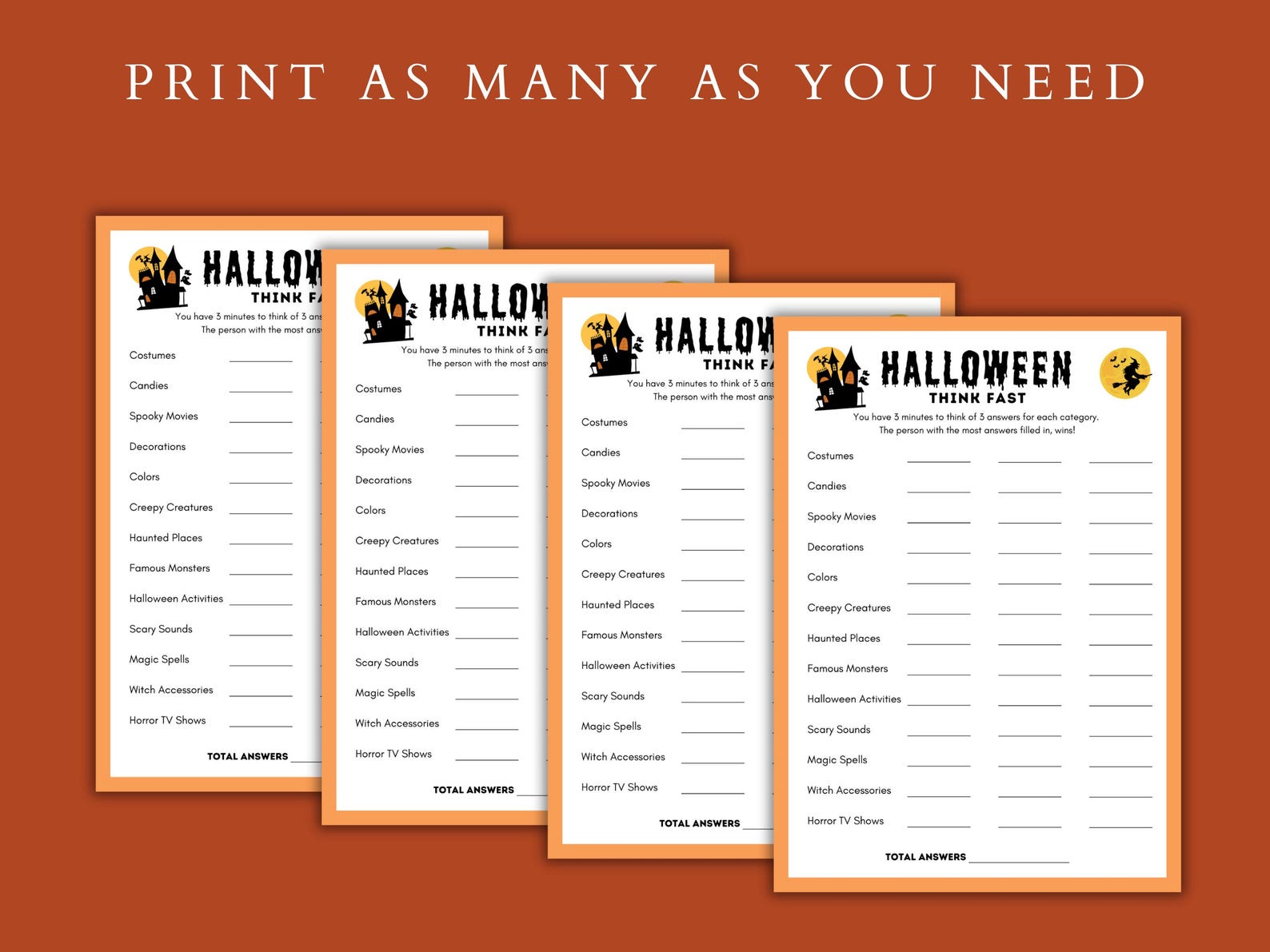 Printable Halloween Think Fast Game Family Trivia Game Fun Printable ...