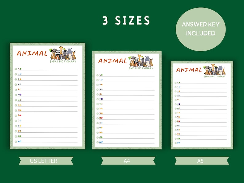 Animal Emoji Pictionary | Instant Download | Emoji Pictionary Animal ...