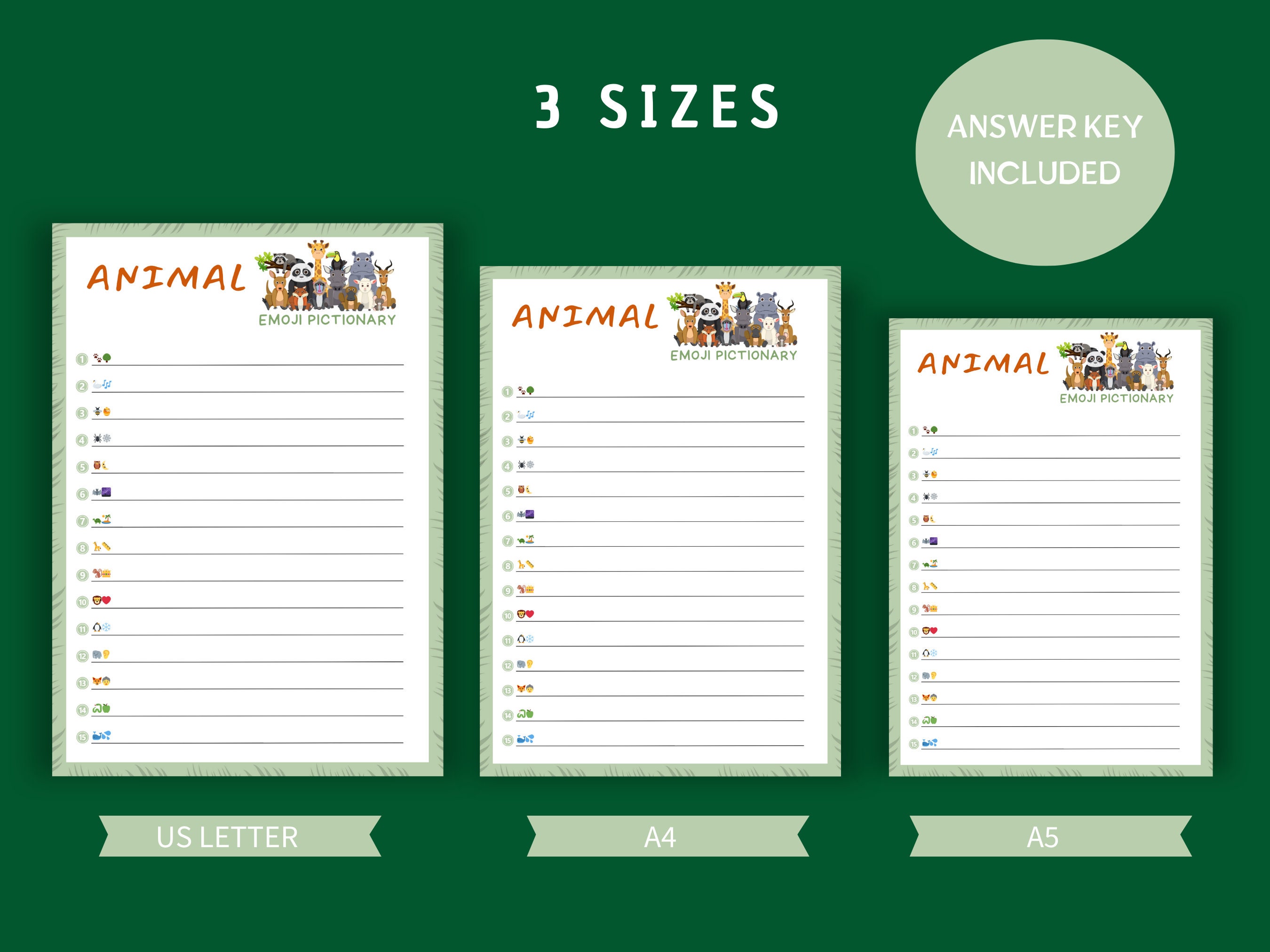 Animal Emoji Pictionary | Instant Download | Emoji Pictionary Animal ...