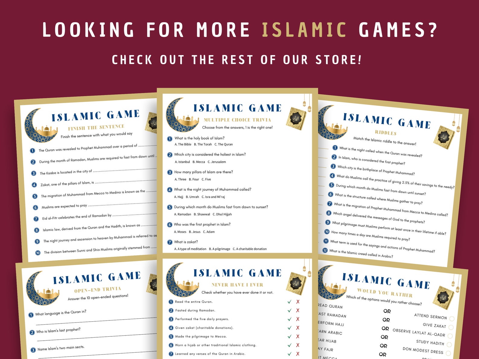 Islamic Riddles Game Printable, Muslim Trivia Digital Download, Muslim ...