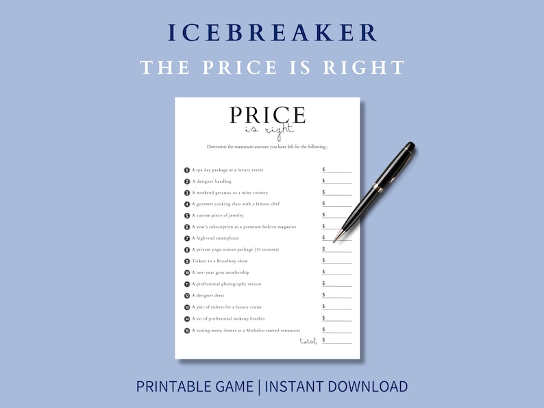 Printable the Price is Right Game, Baby Shower Icebreaker, Bridal ...