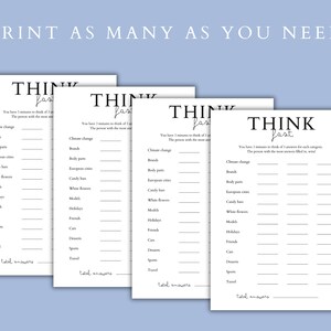 Think Fast Game | Printable Icebreaker | Quick Response Trivia | Family ...