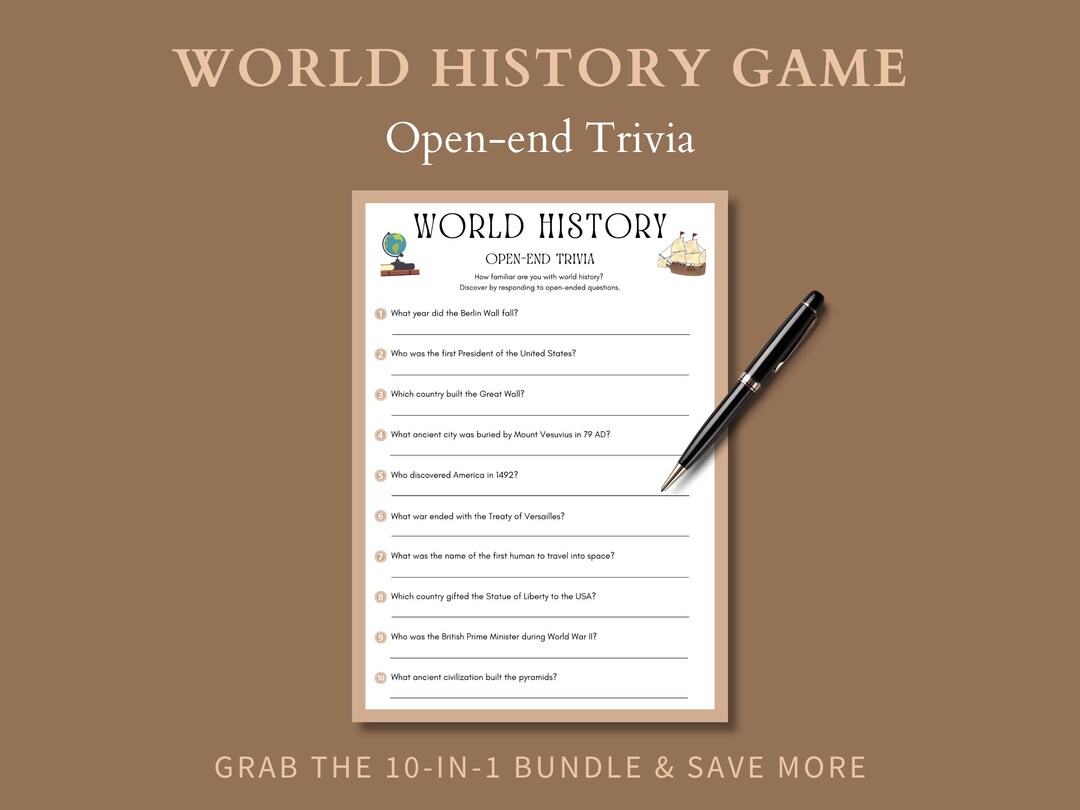 World History Trivia Game: Fun Printable Educational Quiz (digital ...