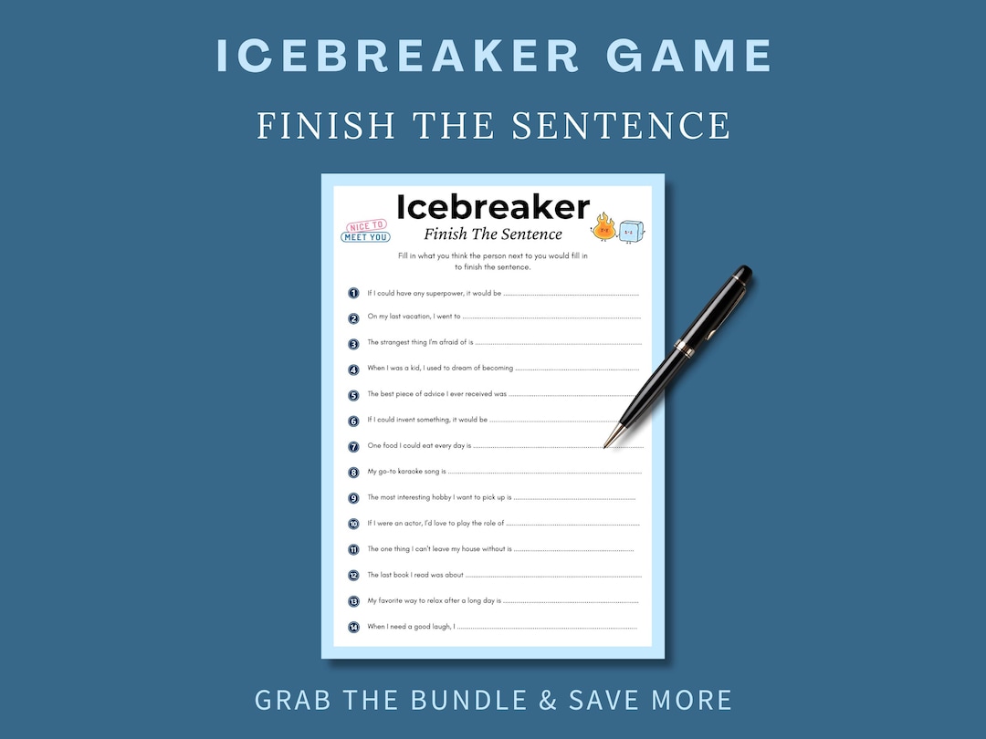 Icebreaker Finish the Sentence Game Printable, Fun Icebreaker Party ...