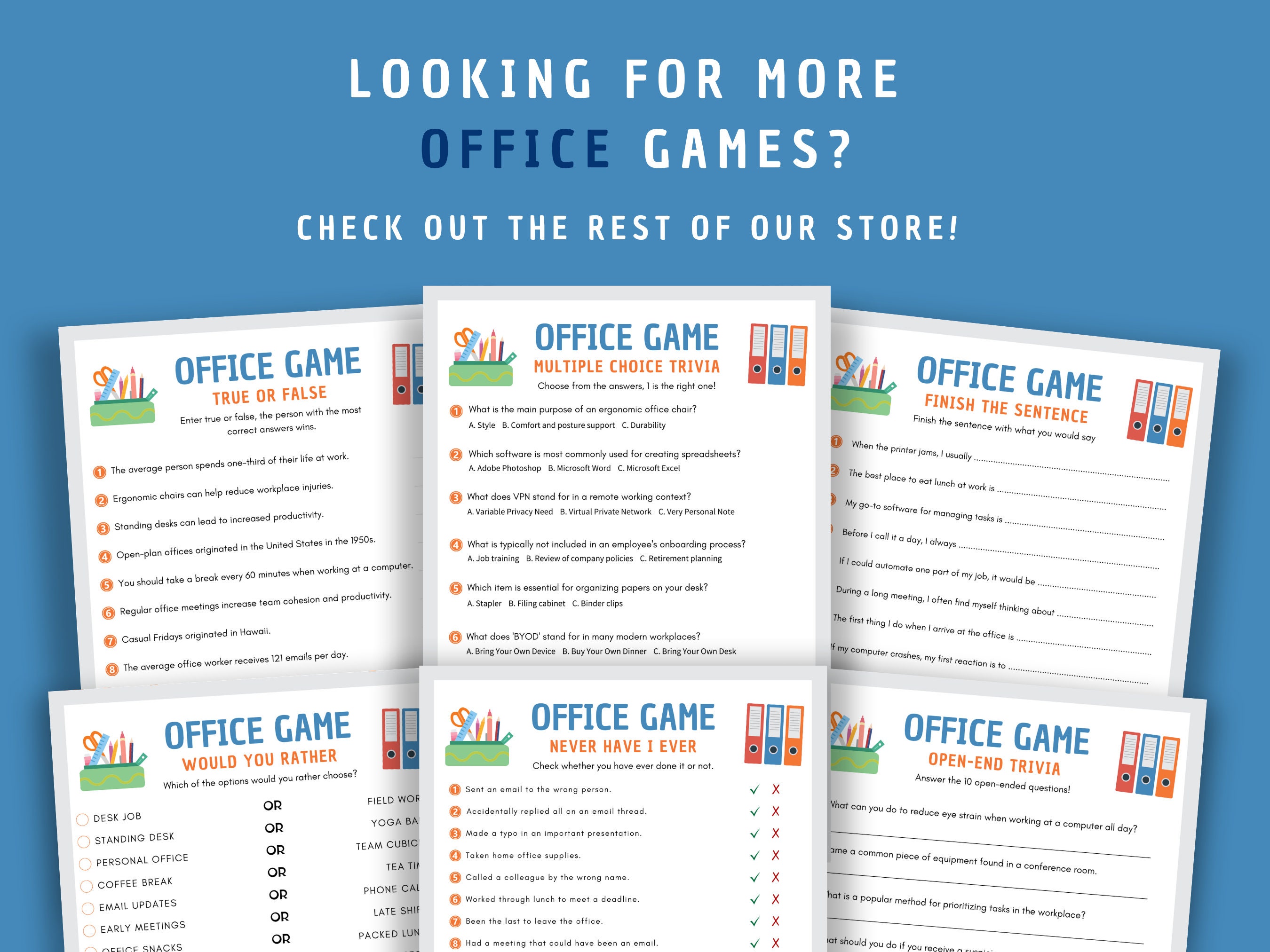 Office Games Multiple Choice Trivia, Instant Download, Printable Team ...