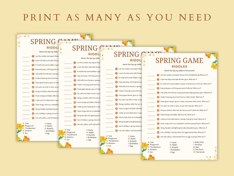 Spring Riddles Game, Printable Spring Trivia, Fun Family Game Night ...