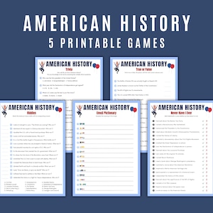 American History Games Bundle Printable, 5 Fun Educational Party Games ...