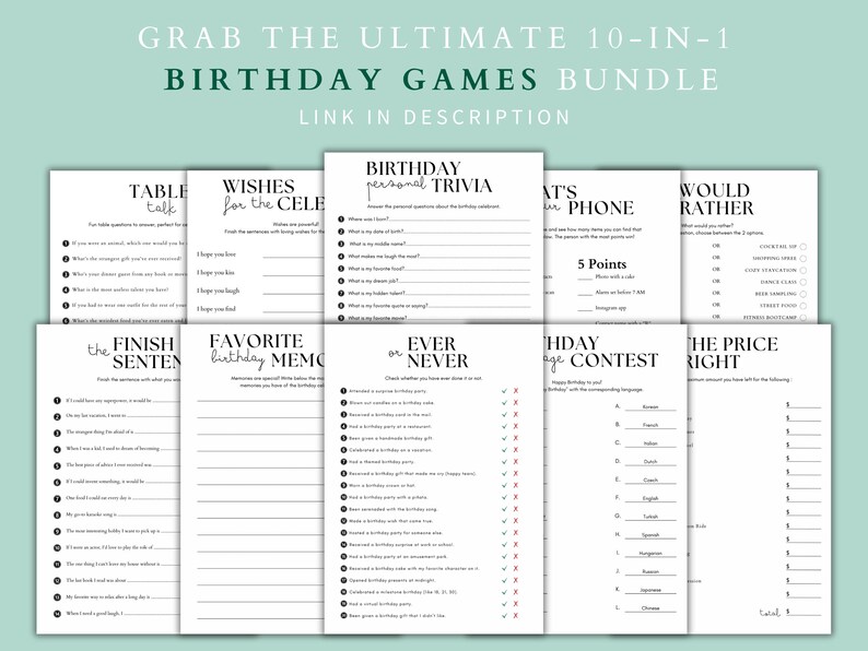 Printable Birthday Game Table Talk | Family Trivia Game Night | Instant ...