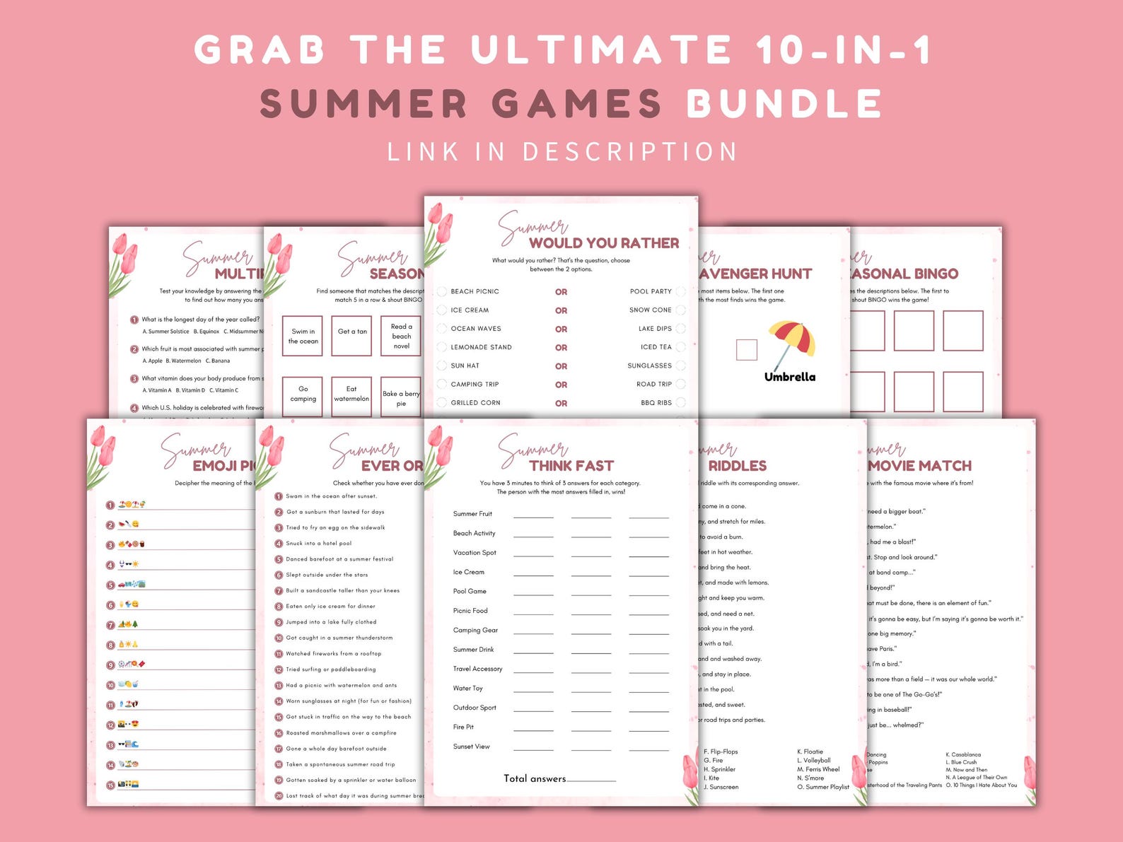 Summer Emoji Pictionary Game: Printable Party Quiz (PDF Download) - Etsy