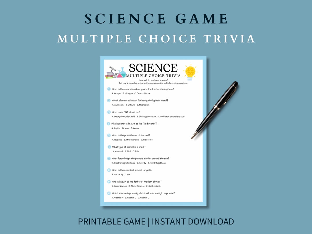 Printable Science Multiple Choice Trivia Game | Digital Download ...