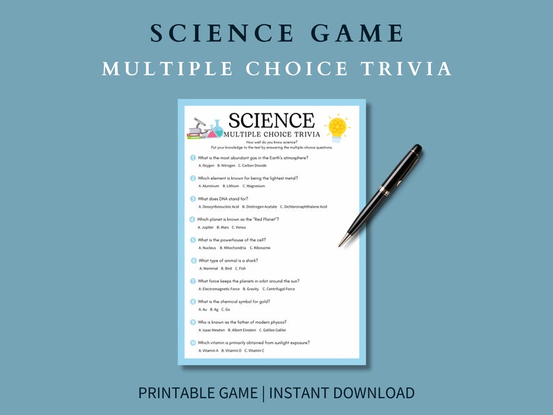 Printable Science Multiple Choice Trivia Game | Digital Download ...