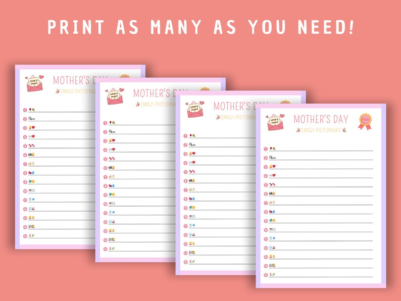 Mother's Day Emoji Pictionary Game | Instant Download | Fun Family ...