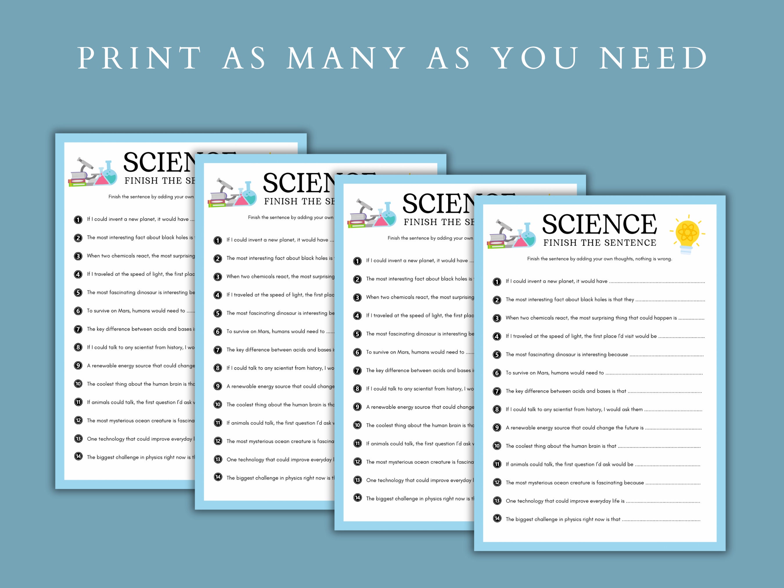 Printable Science Finish the Sentence Game | Digital Download | Student ...