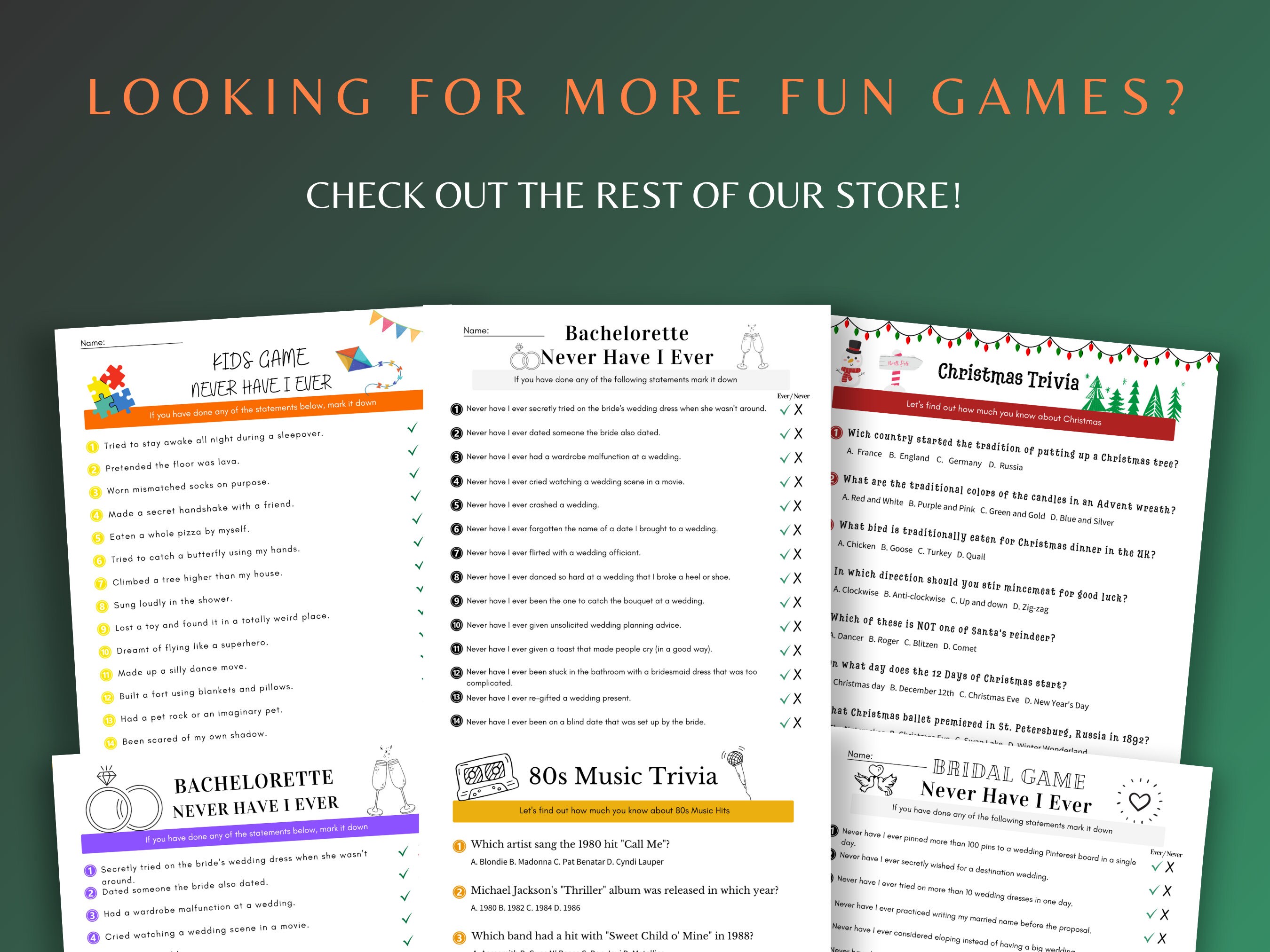 Food Never Have I Ever Game Printable Trivia Family Game Night Culinary ...