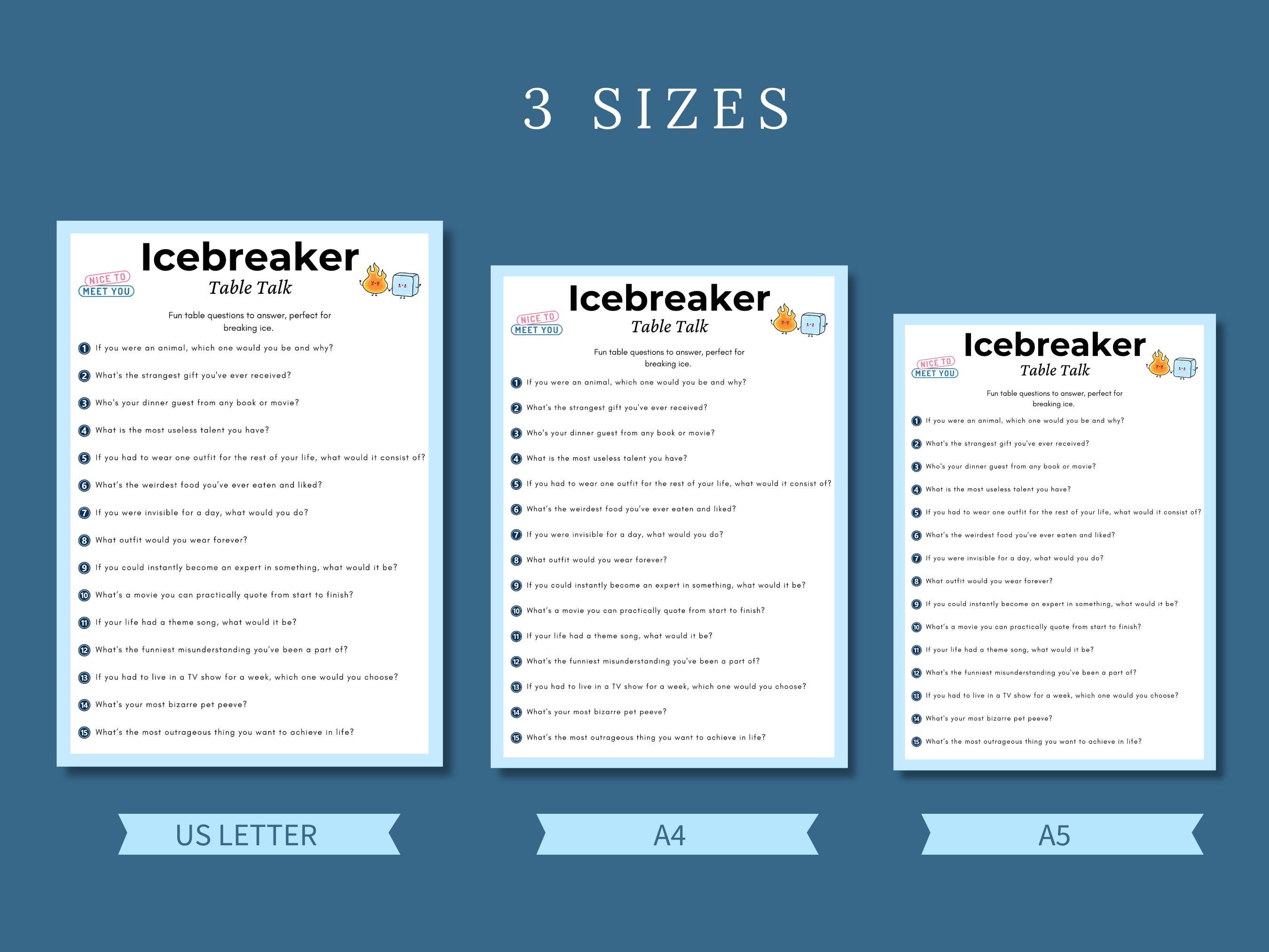 Icebreaker Table Talk Game Printable, Fun Icebreaker Conversation ...