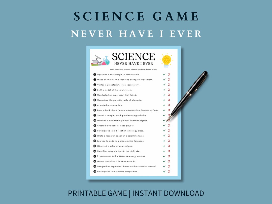 Printable Science Never Have I Ever Game Digital Download Student ...