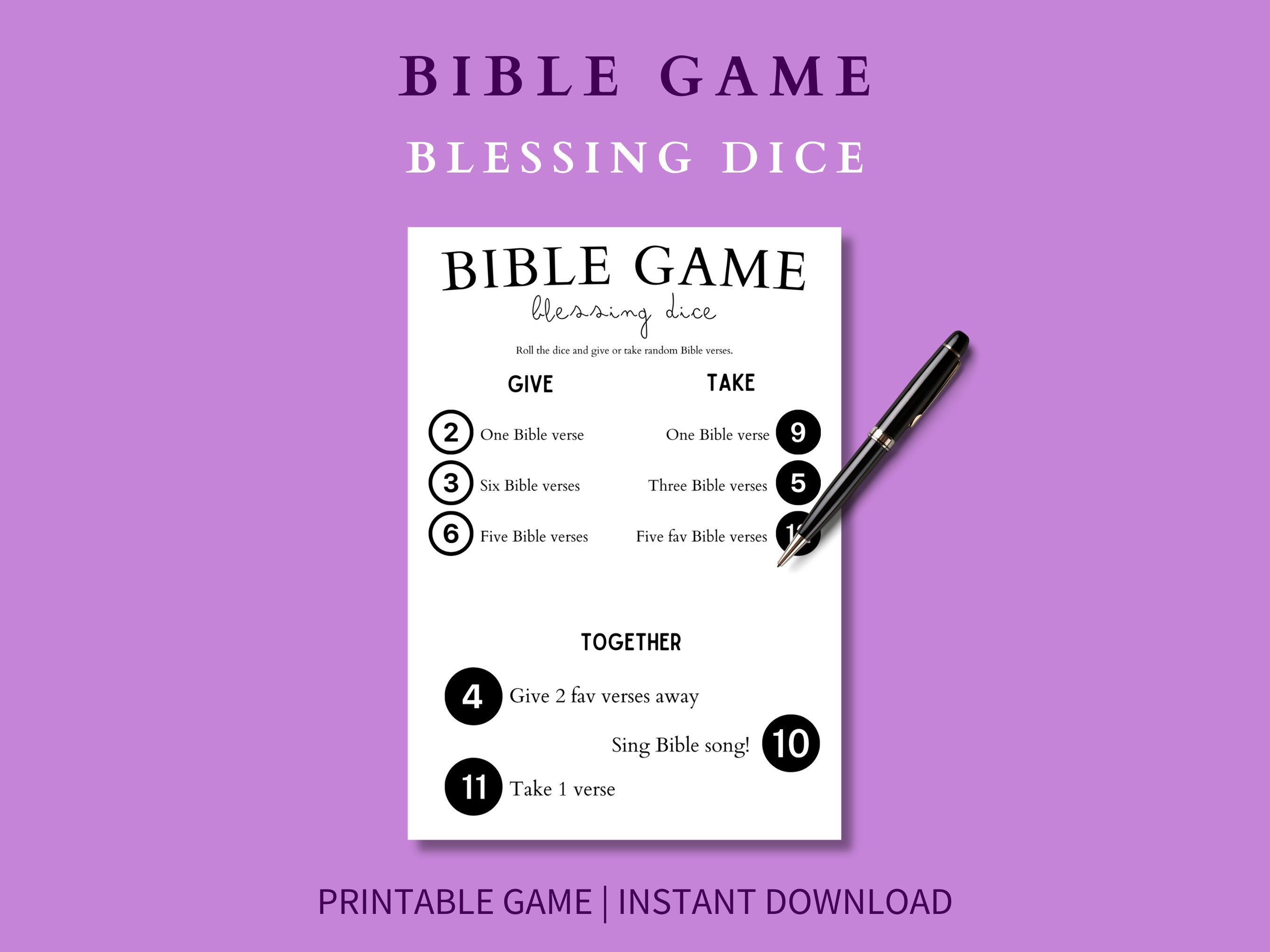 Printable Bible Game Blessing Dice Christian Family Game Church Games ...