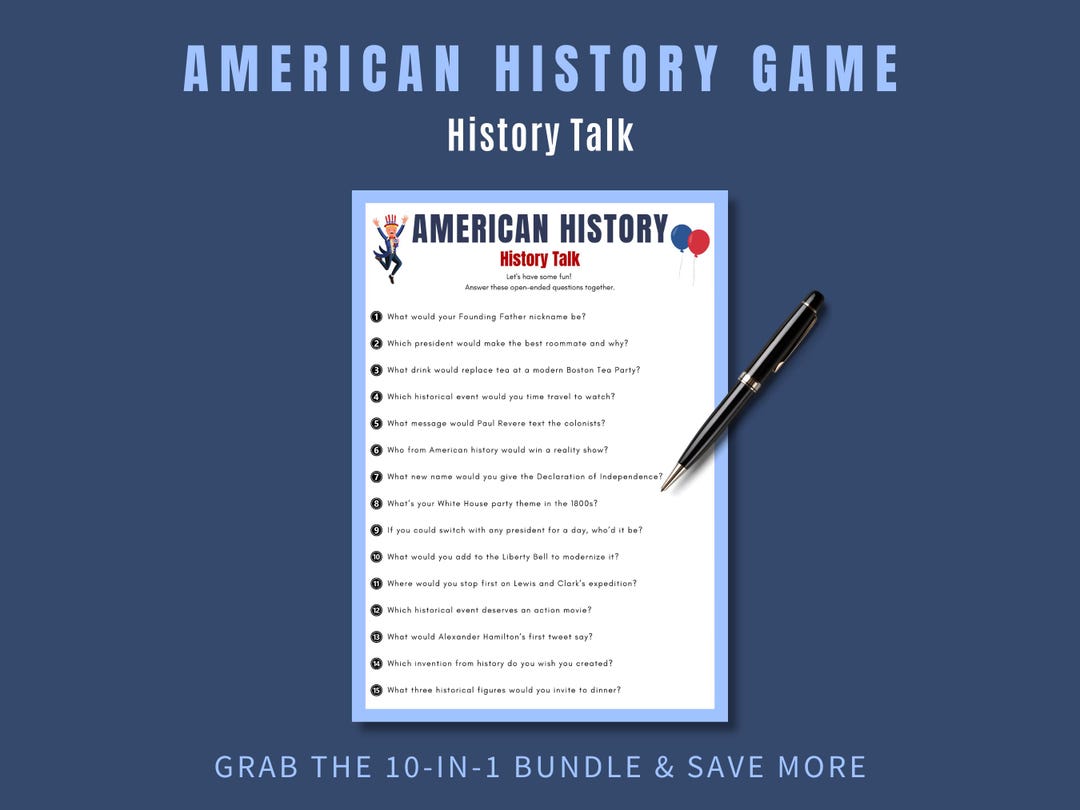 American History Talk Game Printable, US Trivia Icebreaker, Educational ...