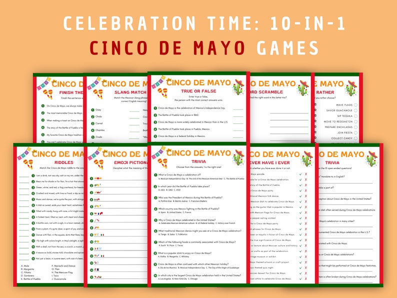 Cinco De Mayo Game Bundle, Printable Family Games, Fun Trivia ...