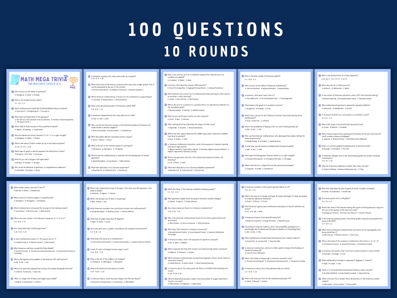 Math Mega Trivia | 100 Questions | Printable Math Game | Fun Family ...