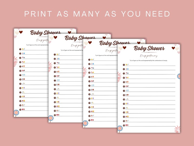 Emoji Pictionary Baby Shower Game: Fun Printable Trivia (digital ...