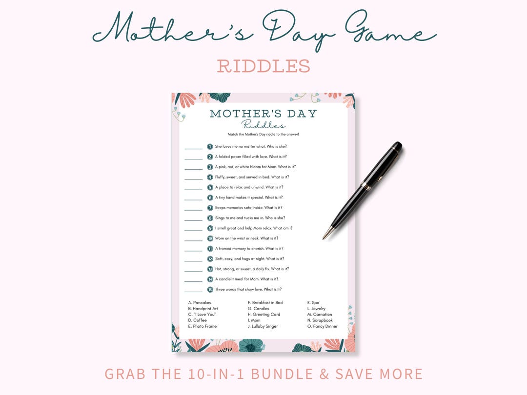 Mother's Day Riddles Game: Fun Printable Activity (PDF) - Etsy