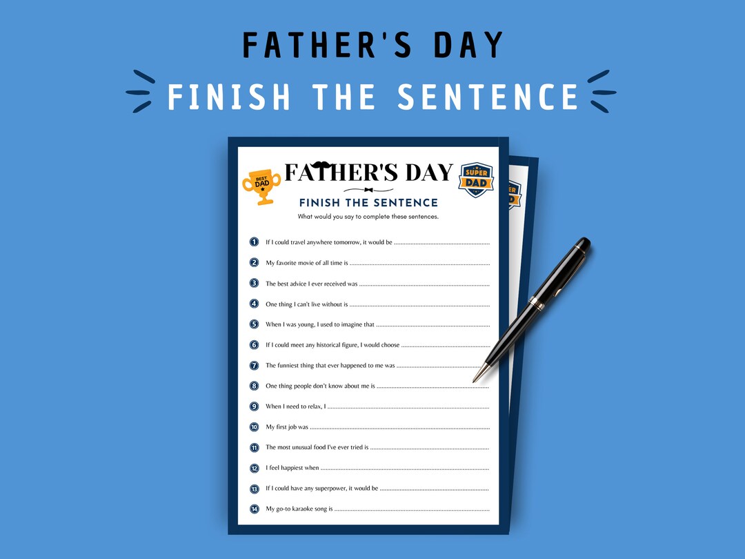 Father's Day Finish the Sentence Game Printable, Family Icebreaker Quiz ...