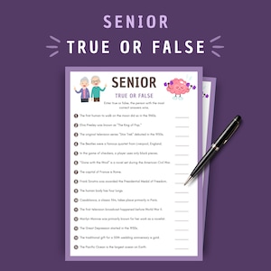 Senior True or False Game: Printable Trivia (instant Download) - Etsy