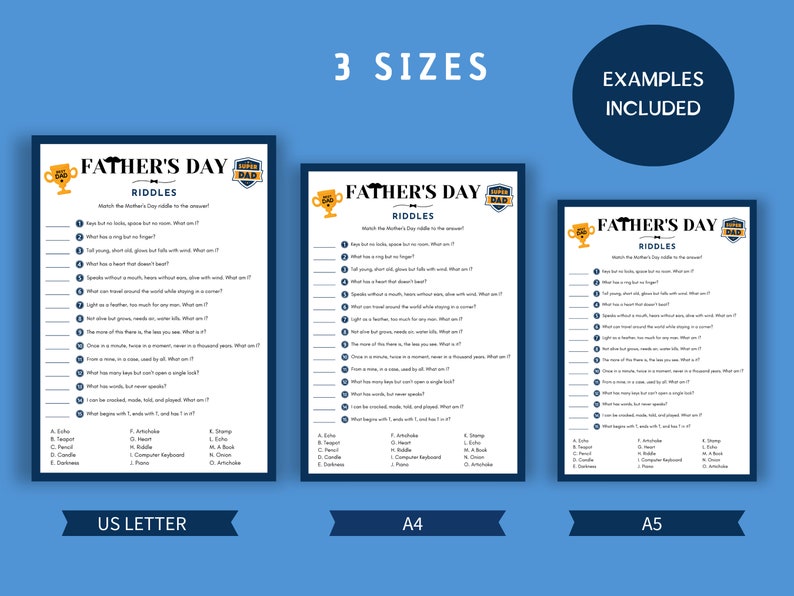 Father's Day Riddles Game Instant Download Printable Family Trivia Fun ...