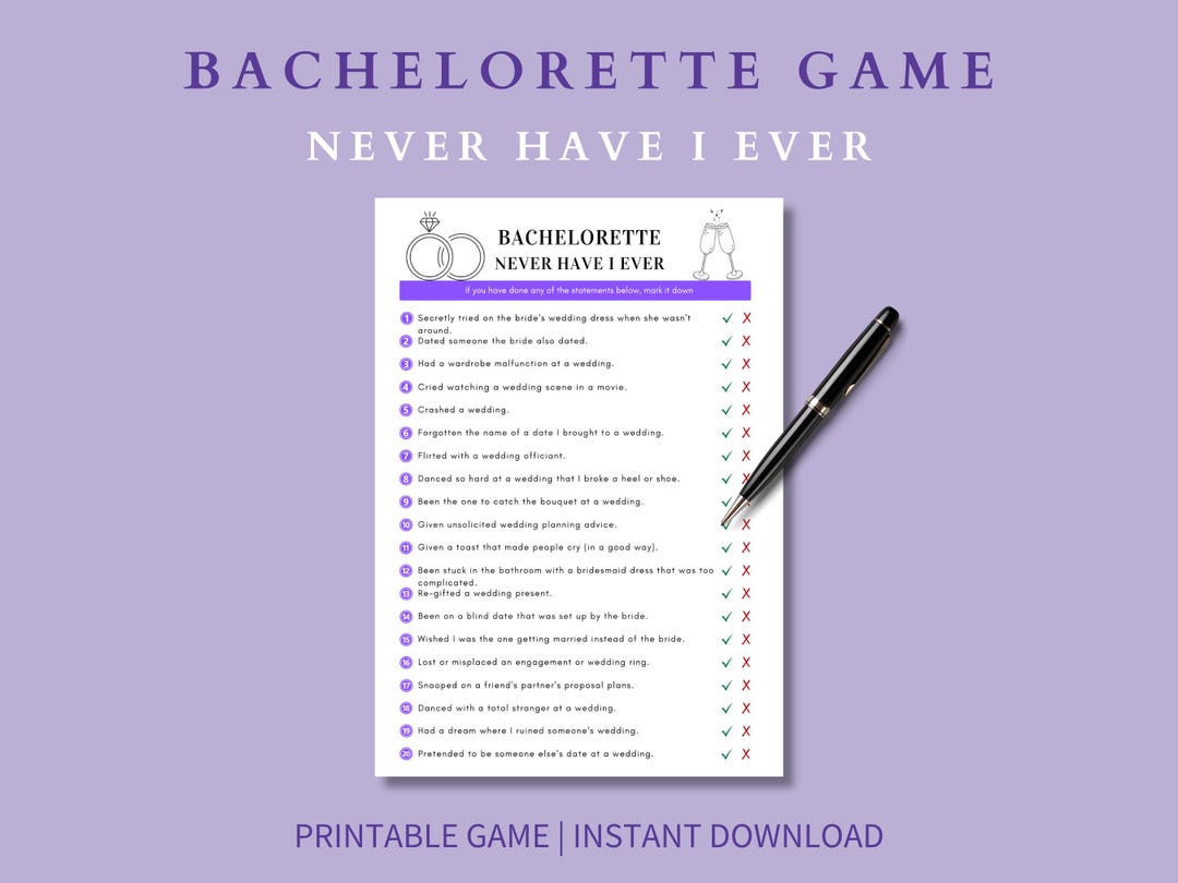 Bachelorette Party Game Printable Never Have I Ever Bridal Shower ...