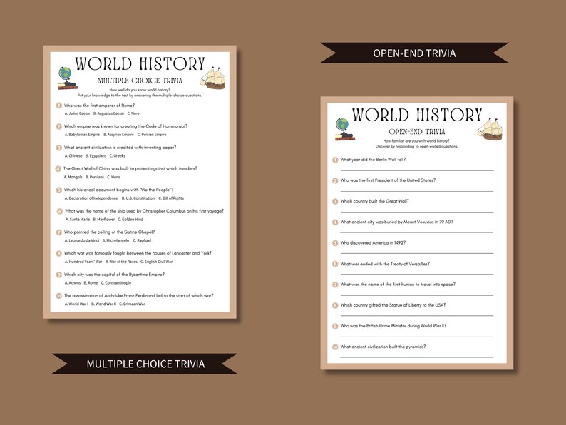 10 Printable World History Games Bundle, Educational Trivia and ...