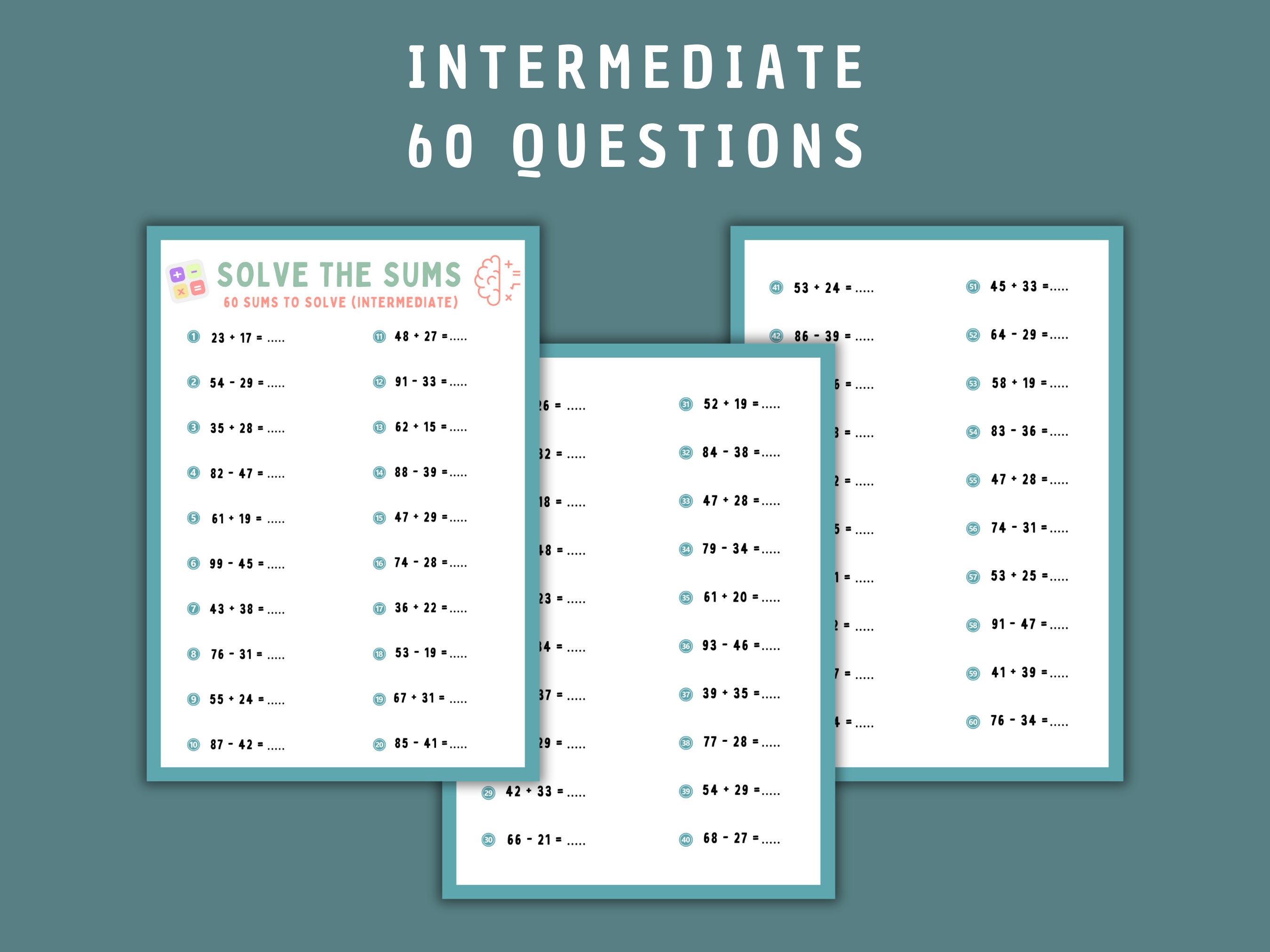 Printable Calculation Game Bundle for Kids | Solve the 180 Sums | Fun ...