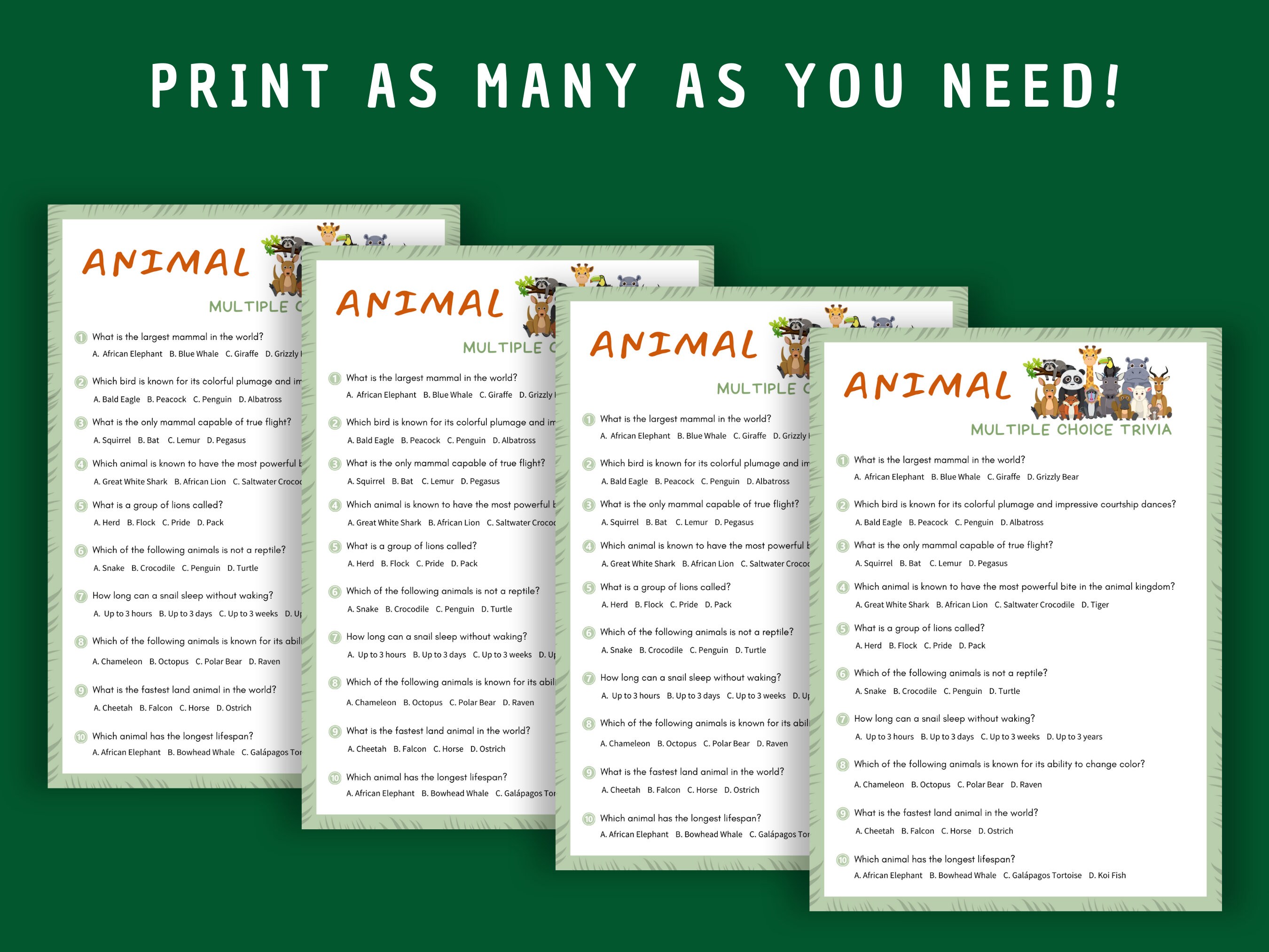 Animal Multiple Choice Trivia Game | Animal Kingdom Quiz | Family Game ...