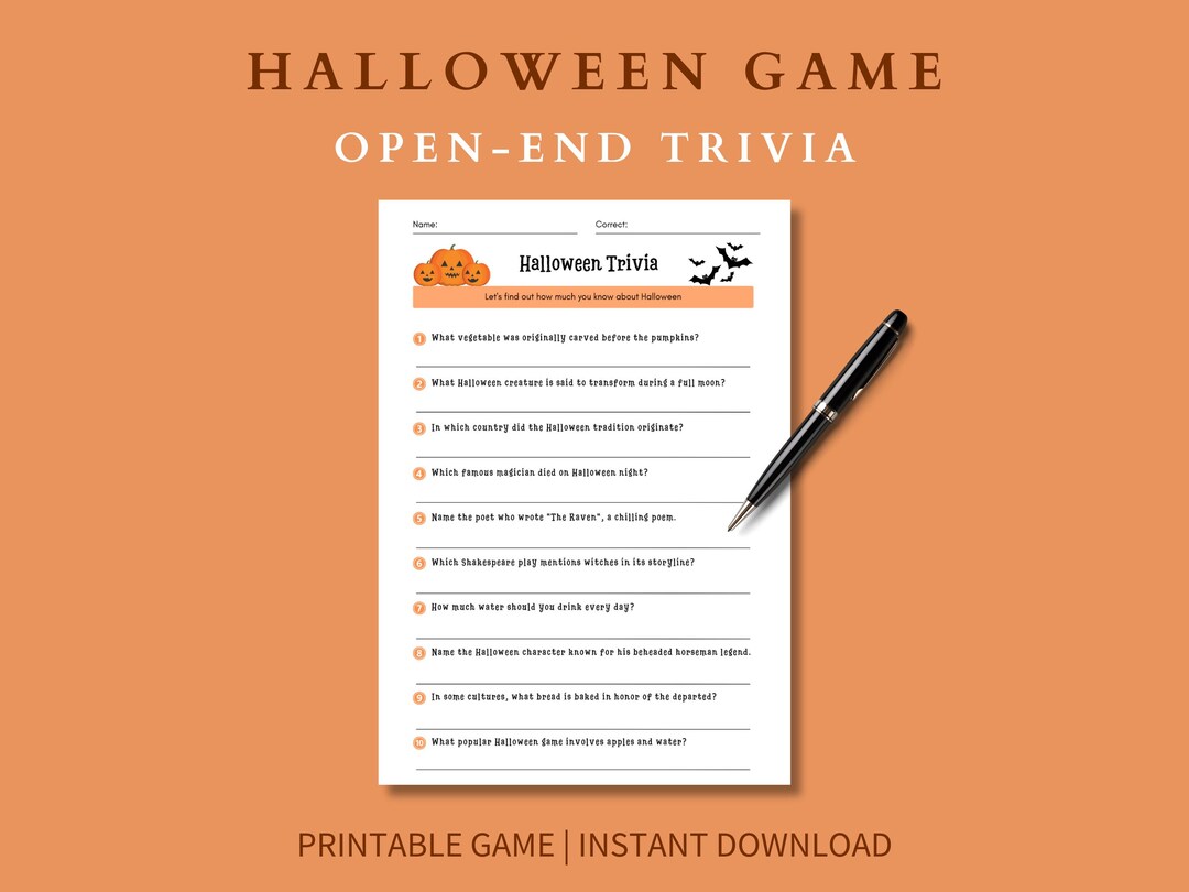 Halloween Trivia: Printable Halloween Quiz 10 Open-ended Questions ...